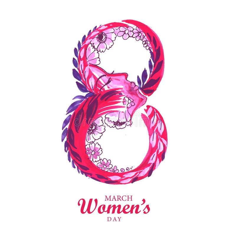 Hand Draw Creative 8march Womens Day Celebration Card Design Stock ...