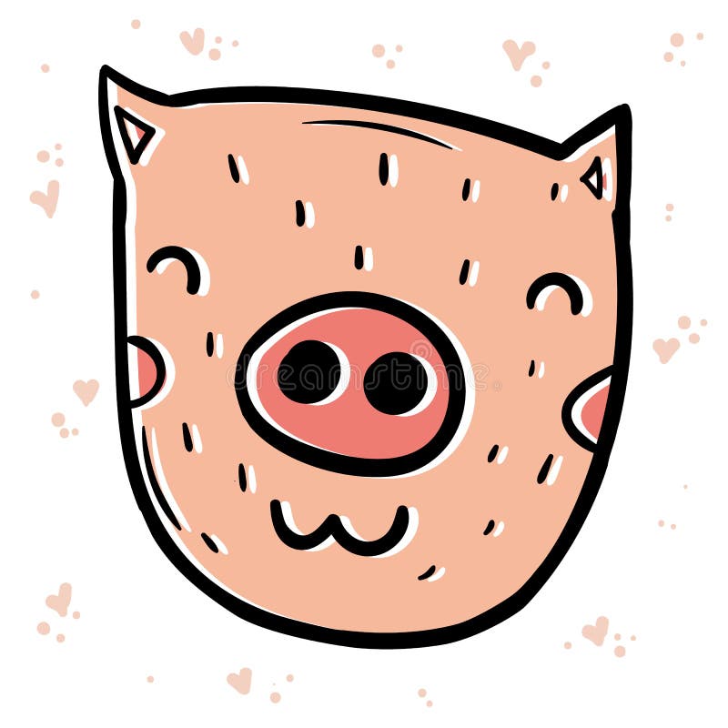 Hand Draw Cute Pig Isolated Vector Illustration. Simple Concept Simbol ...