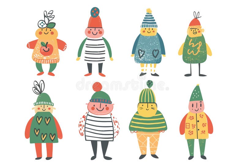 Hand Draw Doodle Characters Set Isolated Illustration Stock Vector ...