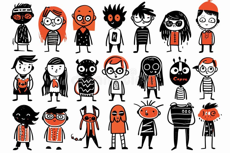 Hand Draw Doodle Characters Set Isolated Illustration Stock Vector ...