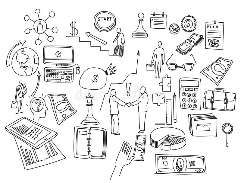 Hand Draw Doodle Elements. Business Finance Chart Graph Stock Vector ...