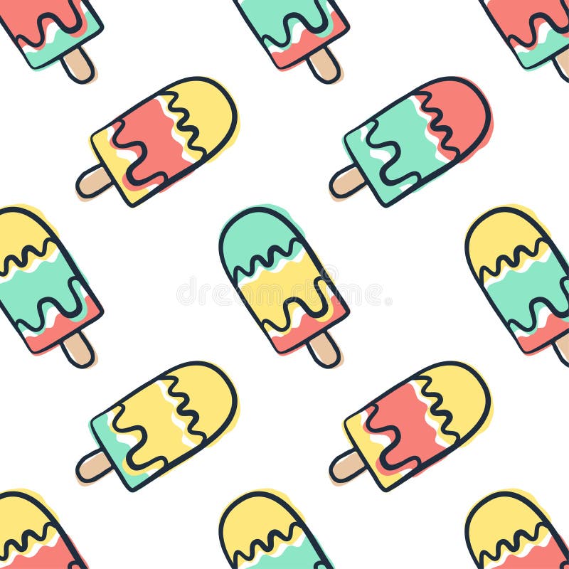 Hand Draw Doodle Ice Cream Seamless Pattern. Summer Background Design ...