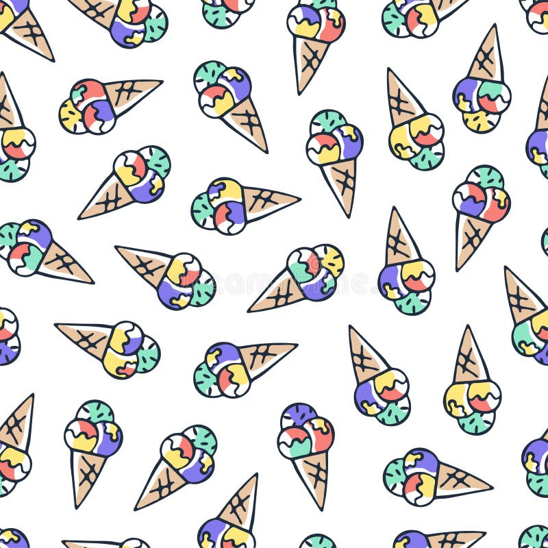 Hand Draw Doodle Ice Cream Seamless Pattern. Summer Background Design ...