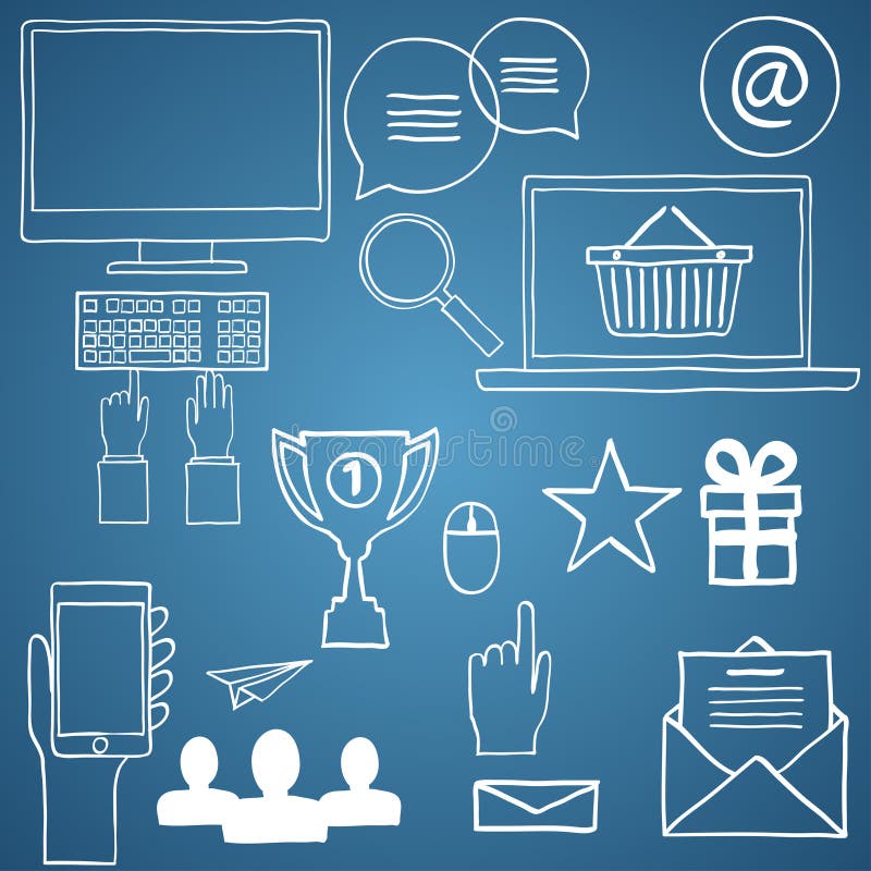 Hand Draw Doodle Icons. Concept Internet, Work, Stock Vector ...