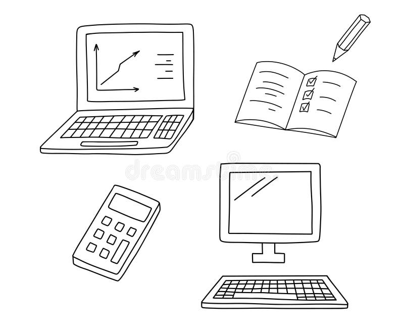 Hand Draw Doodle Laptop with Business Diagram. Vector Line ... Hand Draw Doodle Laptop with Business Diagram. Vector Line ...