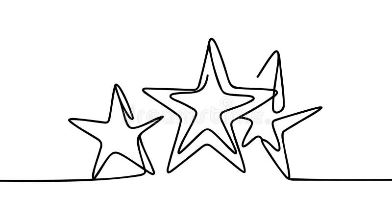 Hand Draw Doodle of Three Stars Illustration in Continuous Line Arts ...