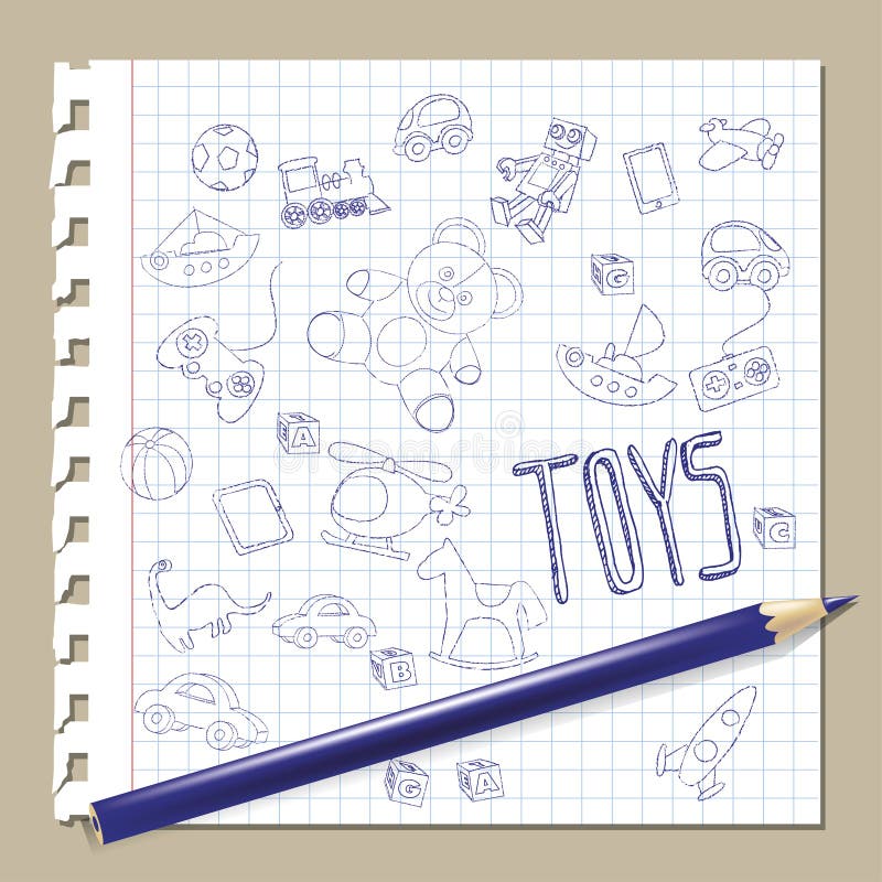 Hand draw doodle toys stock vector. Illustration of vector - 63986517