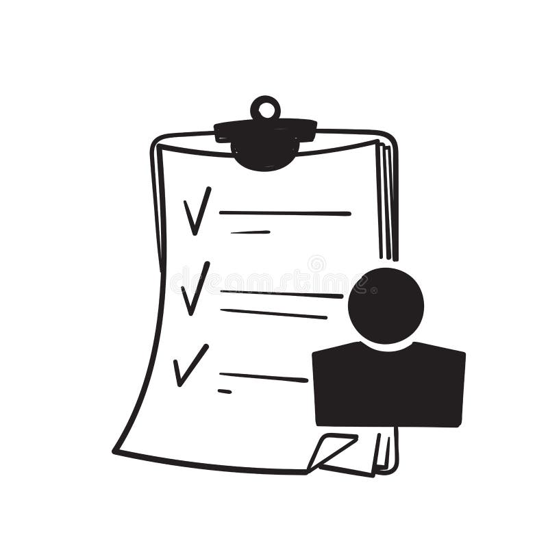 Hand Draw Doodle User Checklist Icon, Manager Candidate, Account ...