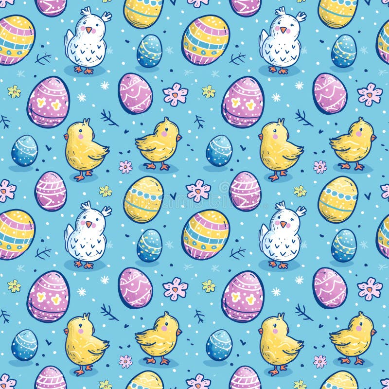 Hand Draw Easter Background with Colorful Eggs. Happy Easter Seamless ...