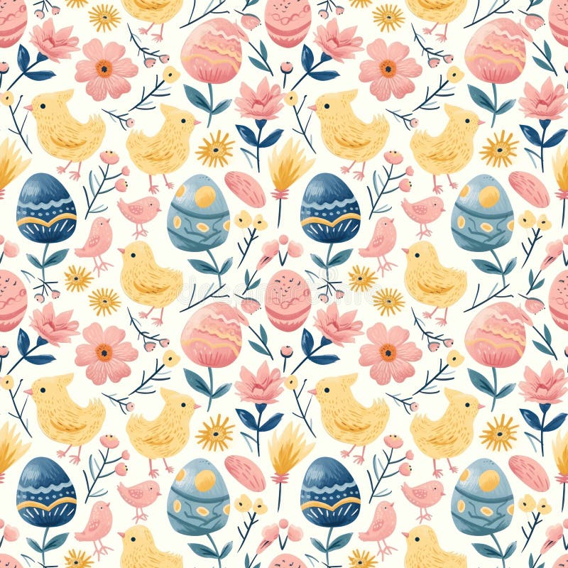 Hand Draw Easter Background with Colorful Eggs. Happy Easter Seamless ...