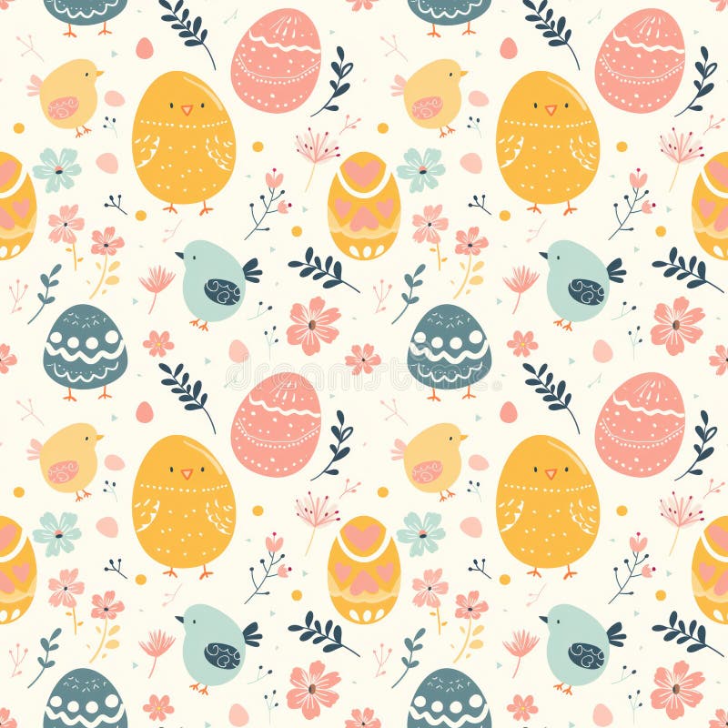 Hand Draw Easter Background with Colorful Eggs. Happy Easter Seamless ...
