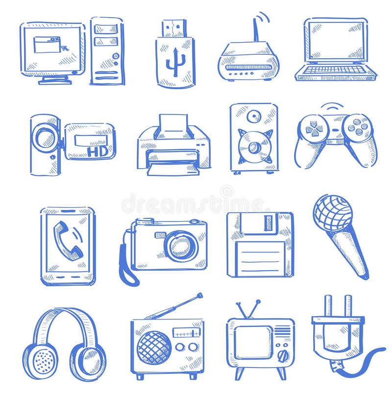 Hand draw electronic stock vector. Illustration of electronics - 31329156