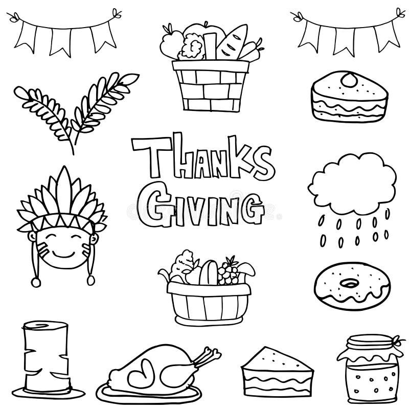Hand Draw Element Thanksgiving on Doodles Stock Vector - Illustration ...