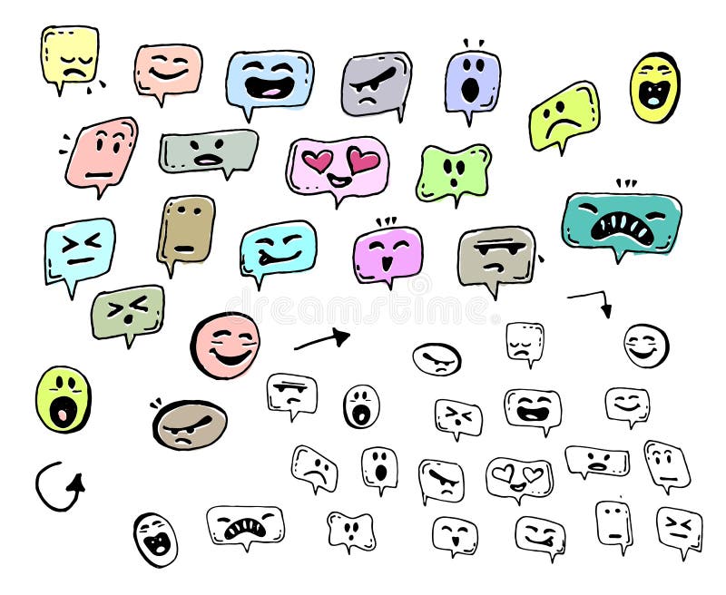 Hand Draw Face Emoji Message with Different Emotions Icon Stock Vector ...