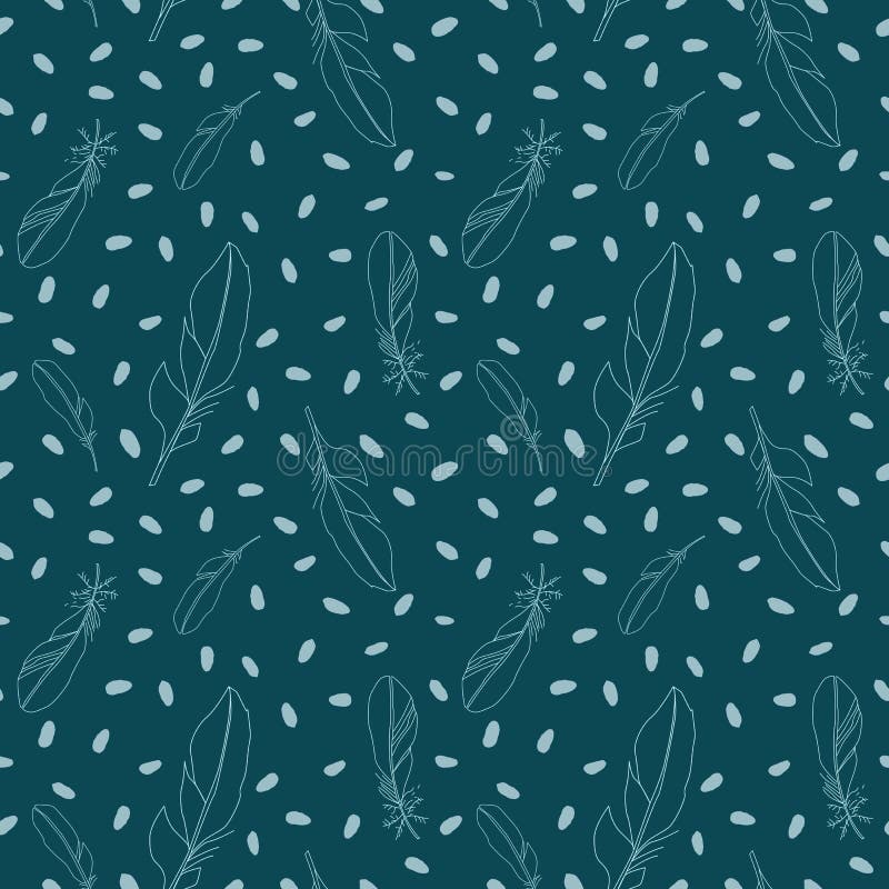 Hand Drawn Feather and Oval Spot Seamless Pattern. Stock Vector ...