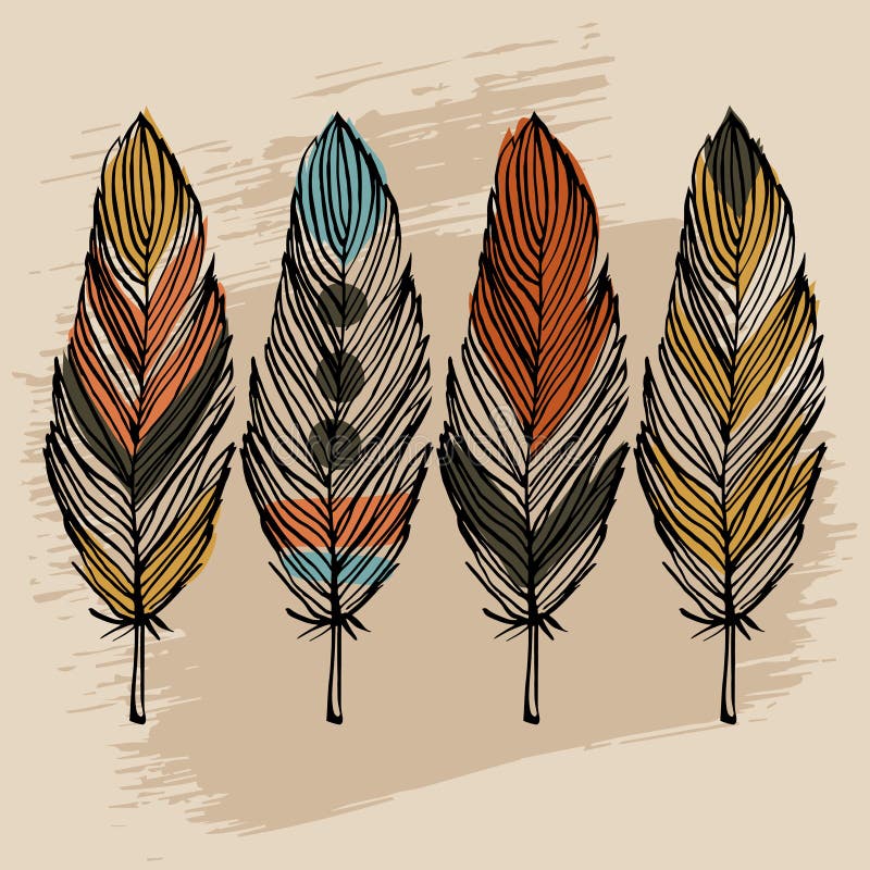 Hand draw feather set stock vector. Illustration of colorful - 43405554