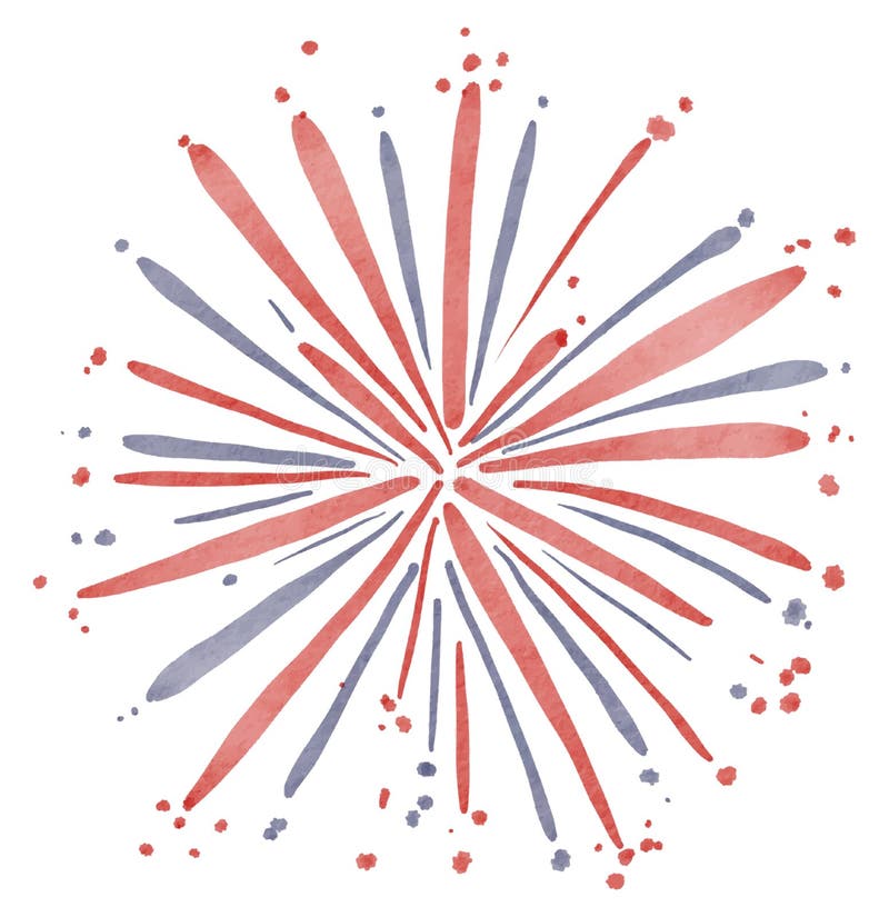 Hand Draw Firework Explosions in USA Flag Watercolor Brush Paint ...
