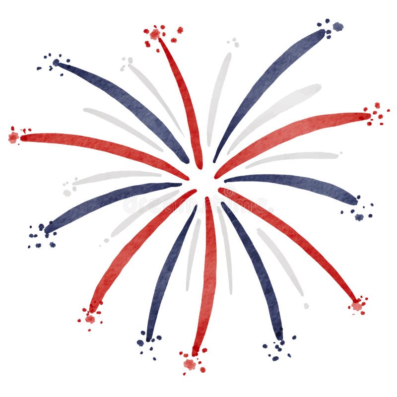 Hand Draw Firework Explosions in USA Flag Watercolor Brush Paint ...