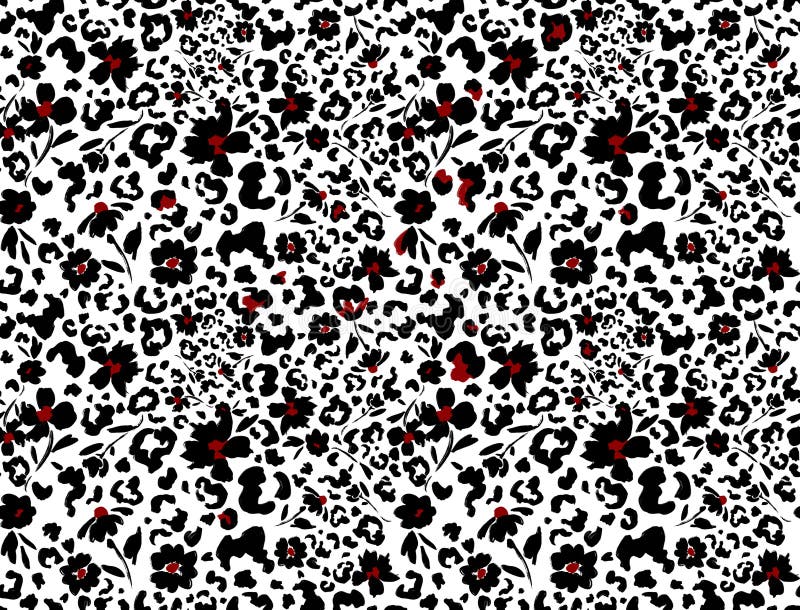 Hand Draw Flower and Leopard Pattern. Textile Print Pattern. Leopard ...