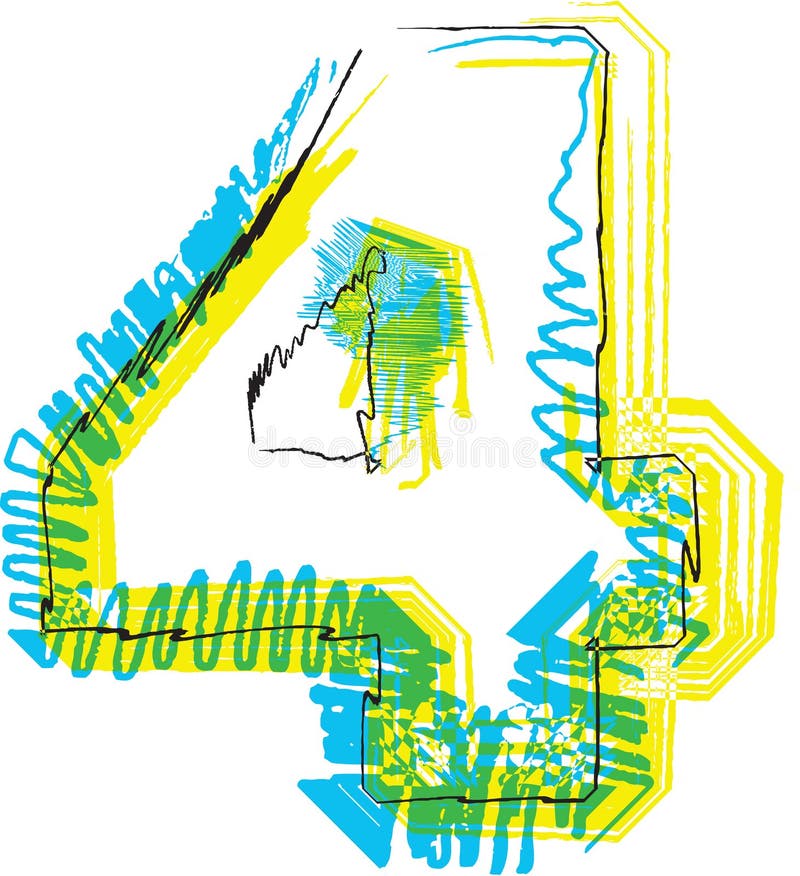 Hand draw font. NUMBER 4 stock vector. Illustration of script - 103009361