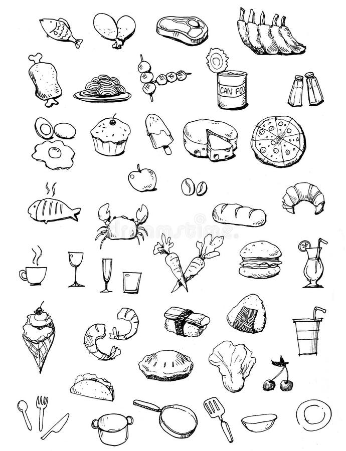 Food Icons Hand Drawn Illustration Stock Illustration - Illustration of ...