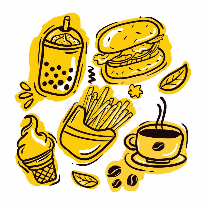 Hand Draw Foods Doodle Set Vector Stock Vector - Illustration of retro ...