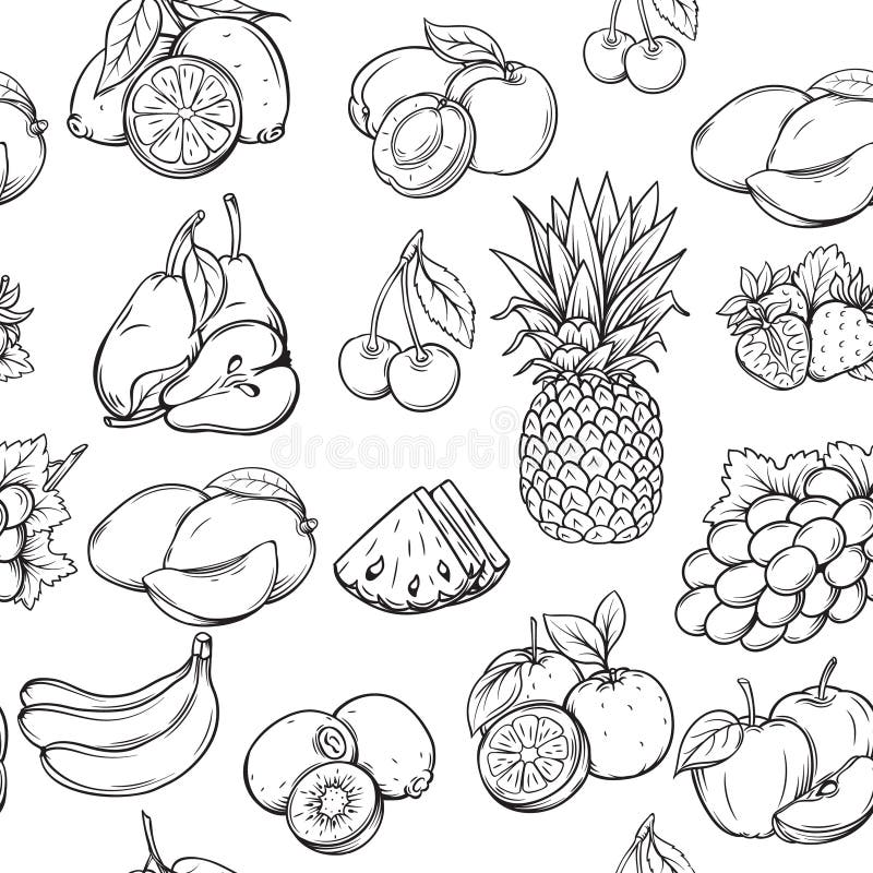 Hand draw fruits pattern stock vector. Illustration of natural - 58687005