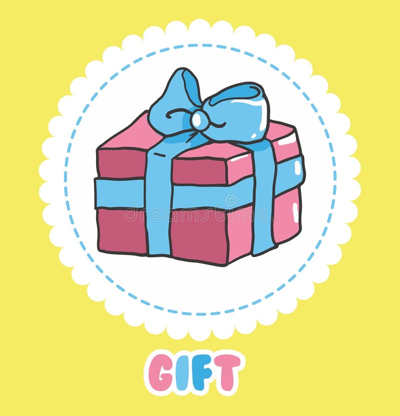 Hand Draw Gift Icon Vector. Pink Present Box with Bow Stock Vector ...