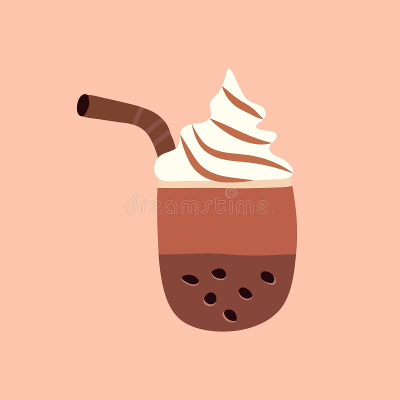 A Hand Draw Illustration of Bubble Tea Drink with Chocolate Whipped ...