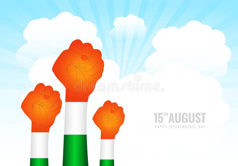 Hand Draw Illustration Hand Holding Indian Flag Card Background Stock ...