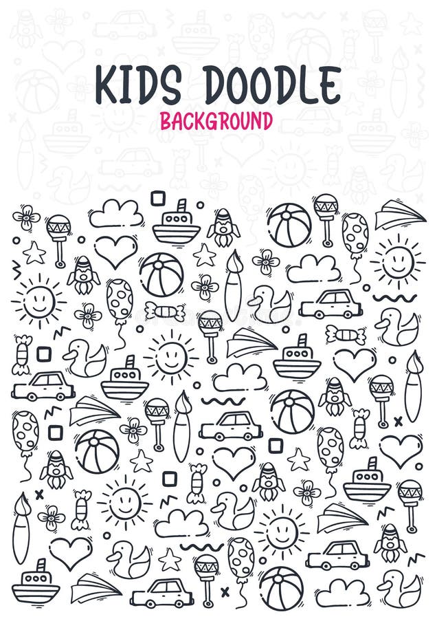 Hand Draw Kids Doodle Background. Objects from a Child`s Life. Stock ...