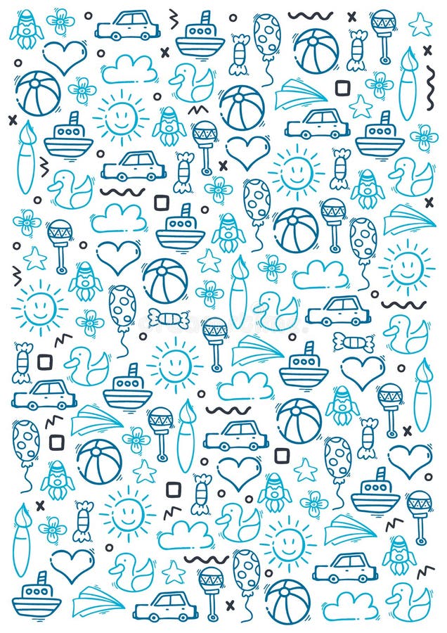 Hand Draw Kids Doodle Background. Objects from a Child`s Life. Stock ...