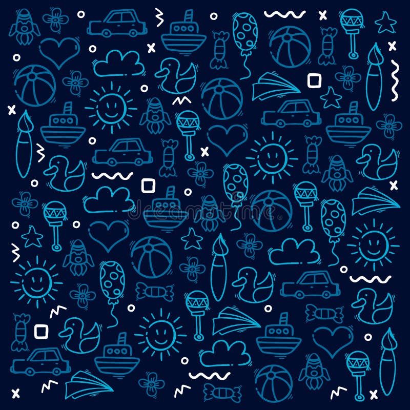 Hand Draw Kids Doodle Background. Objects from a Child`s Life. Stock ...