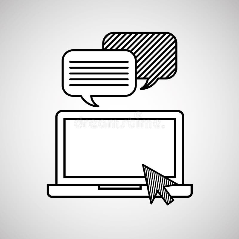 Hand Draw Laptop Message Social Network Media Stock Vector ...