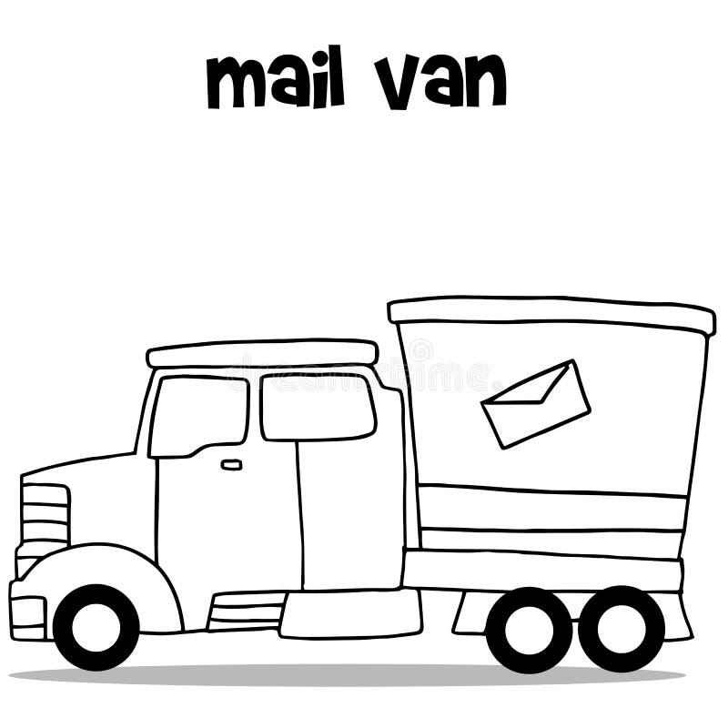 Hand Draw of Mail Van Transportation Stock Vector - Illustration of ...