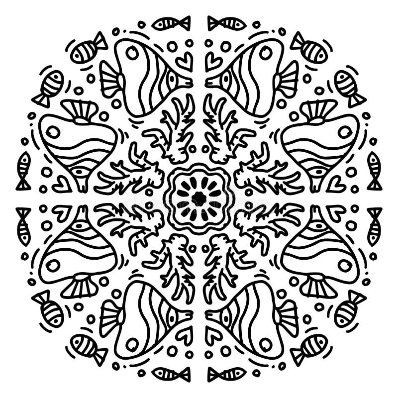 Hand Draw of Mandala with Fish Ornament Pattern Stock Vector ...