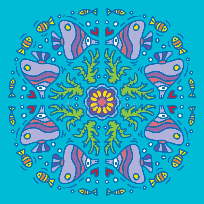 Hand Draw of Mandala with Fish Ornament Pattern Stock Vector ...