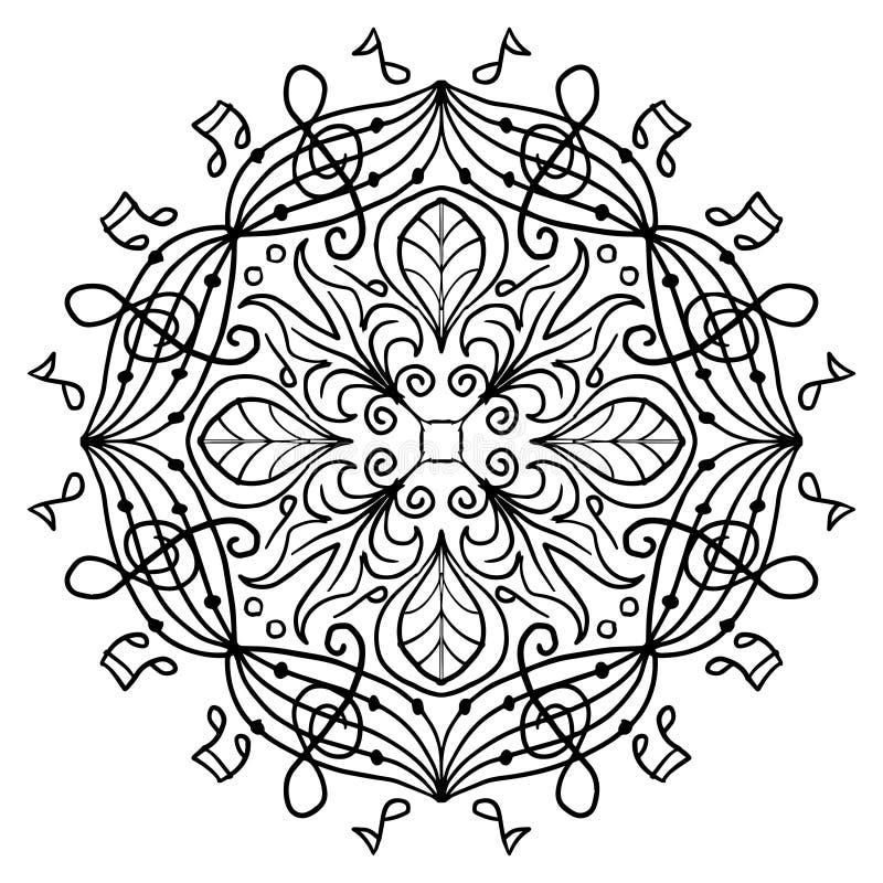 Hand Draw of Mandala with Music Notes Ornament Pattern. Stock Vector ...