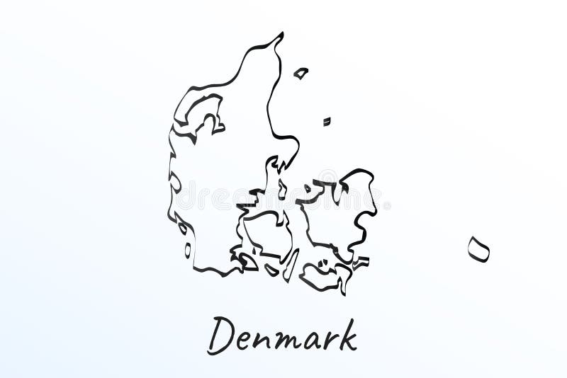 Hand Draw Map of Denmark. Black Line Drawing Sketch. Outline Doodle on ...