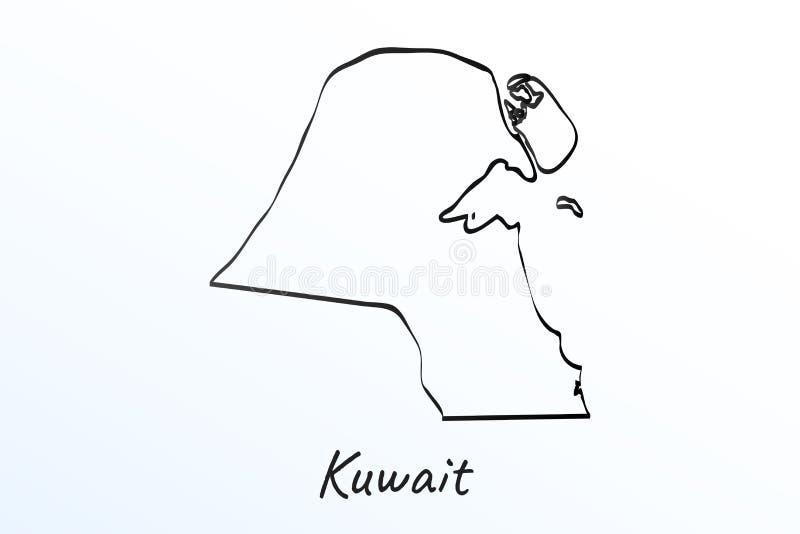 Hand Draw Map of Kuwait. Black Line Drawing Sketch. Outline Doodle on ...