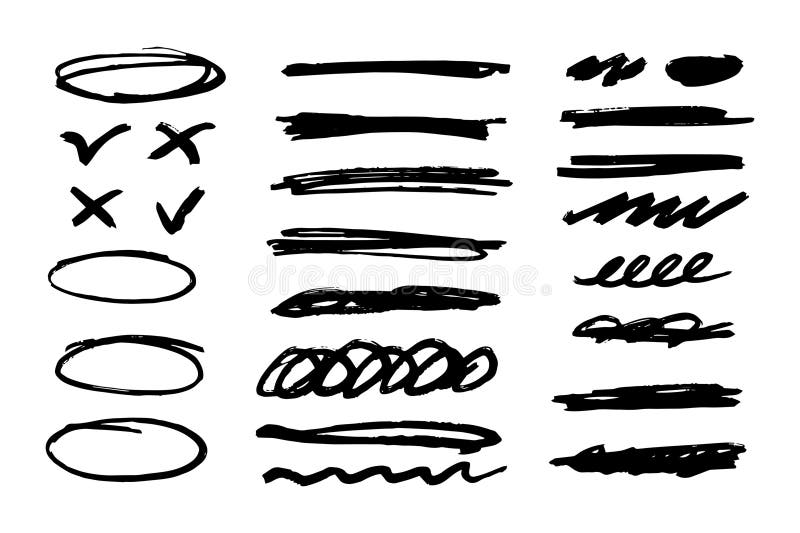 Hand Draw Marker Pen Strokes. Brush Set. Scribble Lines and Brush ...