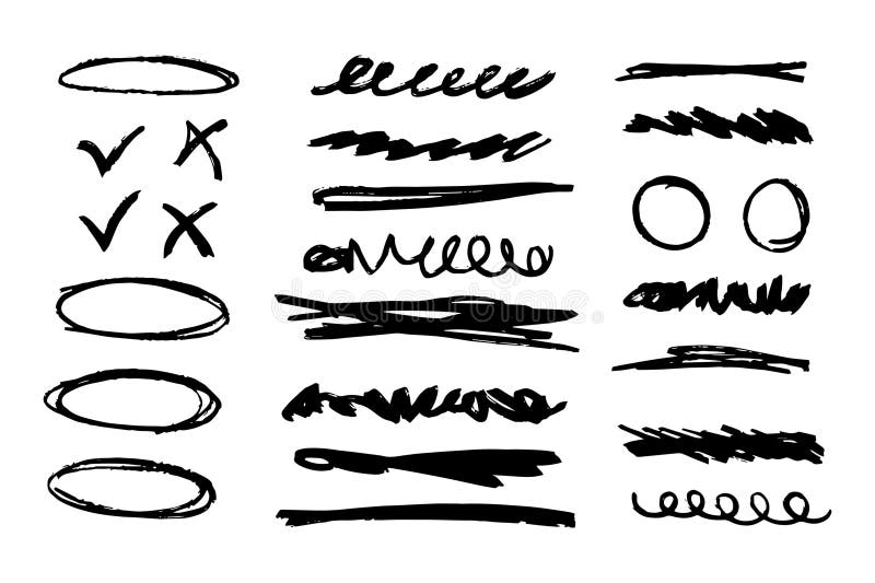 Hand Draw Marker Pen Strokes. Brush Set. Scribble Lines and Brush ...