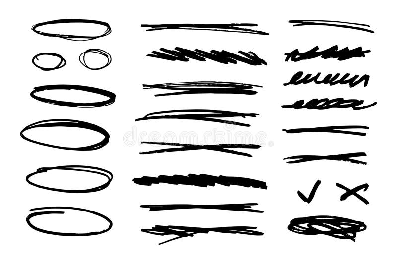 Hand Draw Marker Pen Strokes. Brush Set. Scribble Lines and Brush ...
