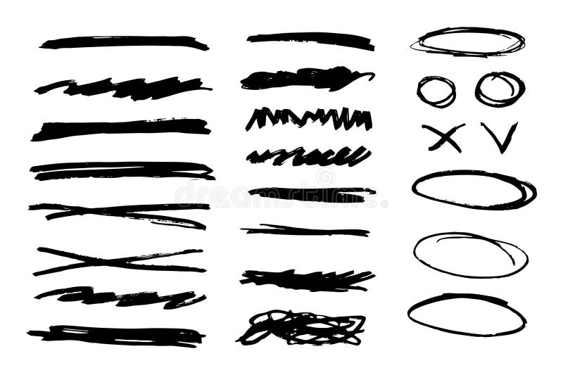 Hand Draw Marker Pen Strokes. Brush Set. Scribble Lines and Brush ...