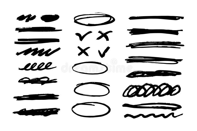 Hand Draw Marker Pen Strokes. Brush Set. Scribble Lines and Brush ...