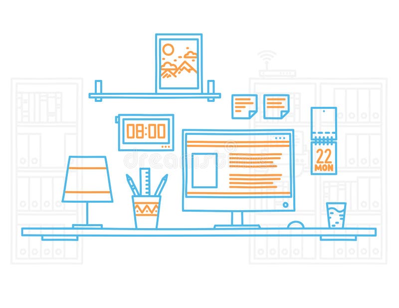 Hand Draw Modern Office Interior Designer Stock Vector - Illustration ...