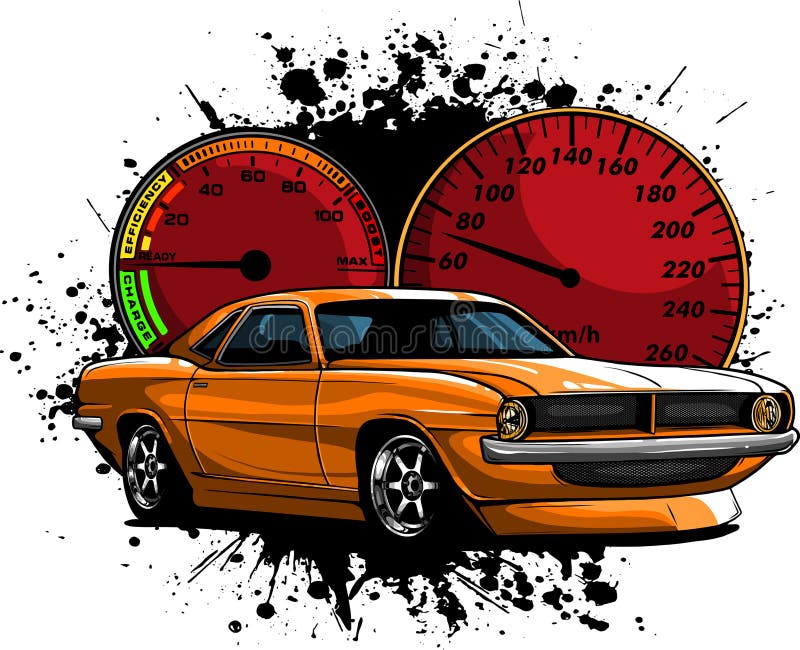 Muscle Cars Line Art. Automotive Vector Illustration. Vintage Sports ...