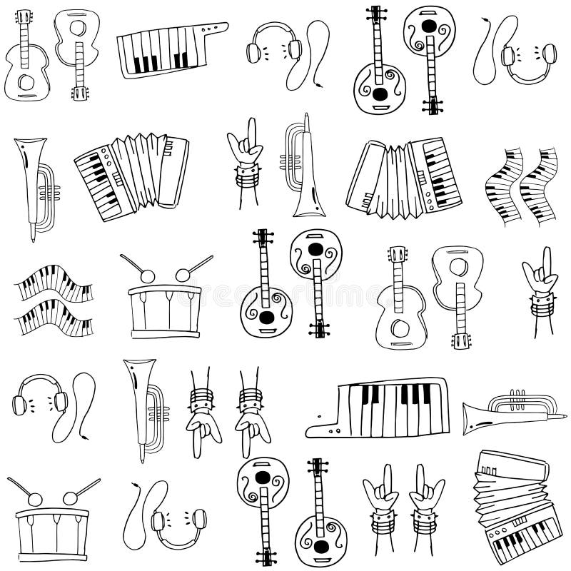 Hand draw music doodles stock vector. Illustration of radio - 76492177
