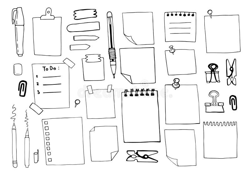 Hand Draw Note Empty Paper Sketch Set Stock Vector - Illustration of ...