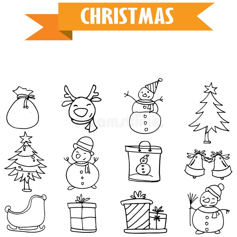 Hand Draw Object Christmas Icons Stock Vector - Illustration of cherry ...